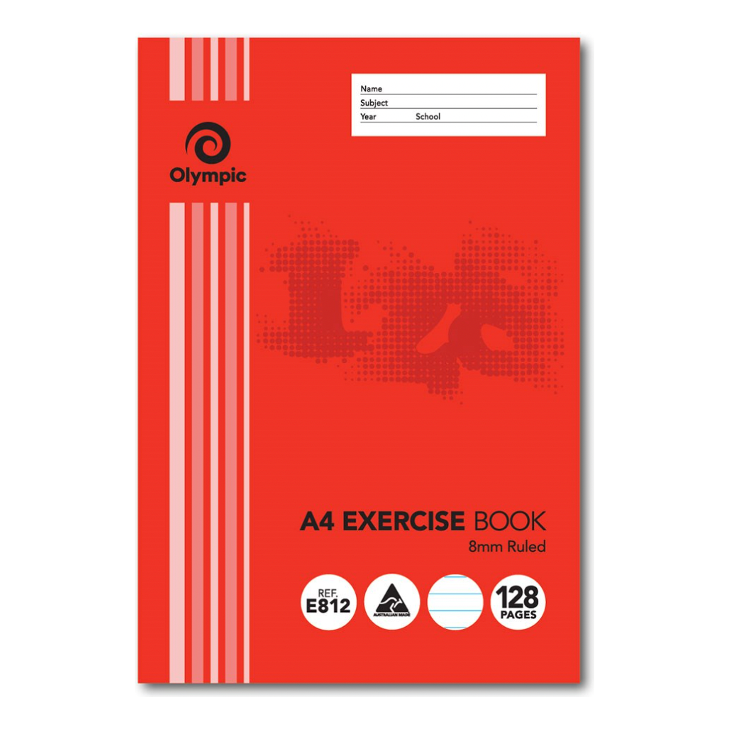 OLYMPIC 128 PAGE A4 EXERCISE BOOK 8MM FEINT STAPLED – Brilliant Minds Australia